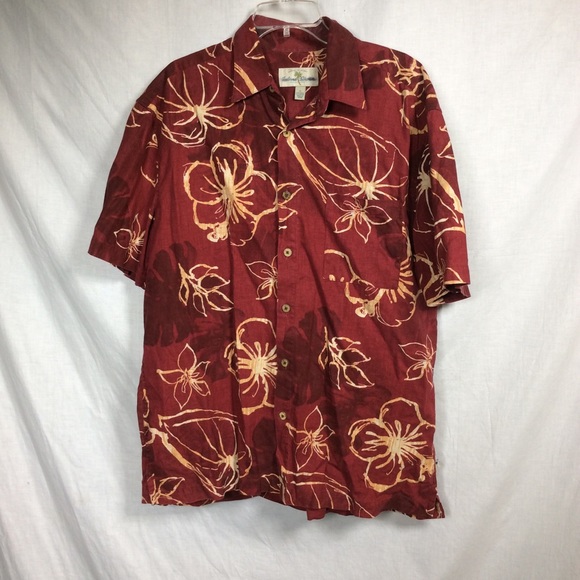island shores | Shirts | Island Shores Mens Red Tan Hawaiian Floral ...